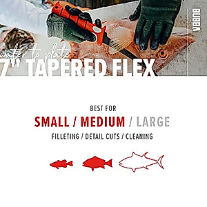 BUBBA 7 Inch Tapered Flex Fillet Fishing Knife with Non-Slip Grip Handle, Full Tang Stainless Steel Non-Stick Blade, Lanyard Hole and Synthetic Sheath for Fishing, Boating and Hunting