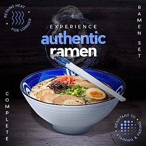 Set of 4 Ceramic Japanese Style Ramen Bowls with Chopsticks and Spoons Large Serving Bowl Set for Ramen, Udon Noodles, Miso Soup, Salad, Rice, Pho Home Dinnerwa