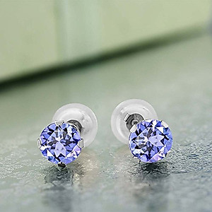Gem Stone King 14K White Gold Tanzanite Stud Earrings For Women (1.00 Cttw, Gemstone Birthstone, Round 5MM)