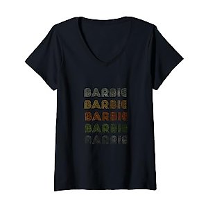 Womens Love Heart Barbie Tee Grunge/Vintage Style Black Barbie V-Neck T-Shirt