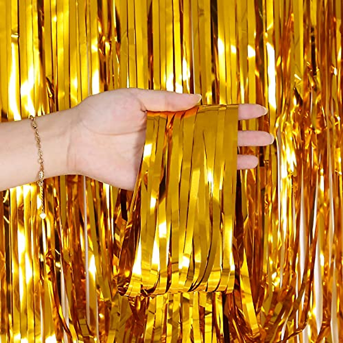 4 Pack Gold Backdrop Curtain 3.2 Ft X 8.2 Ft Gold Streamers Gold Fringe Curtain Backdrop Foil Fringe Curtain Birthday Parties Tinsel Backdrop Photo Booth (Gold)
