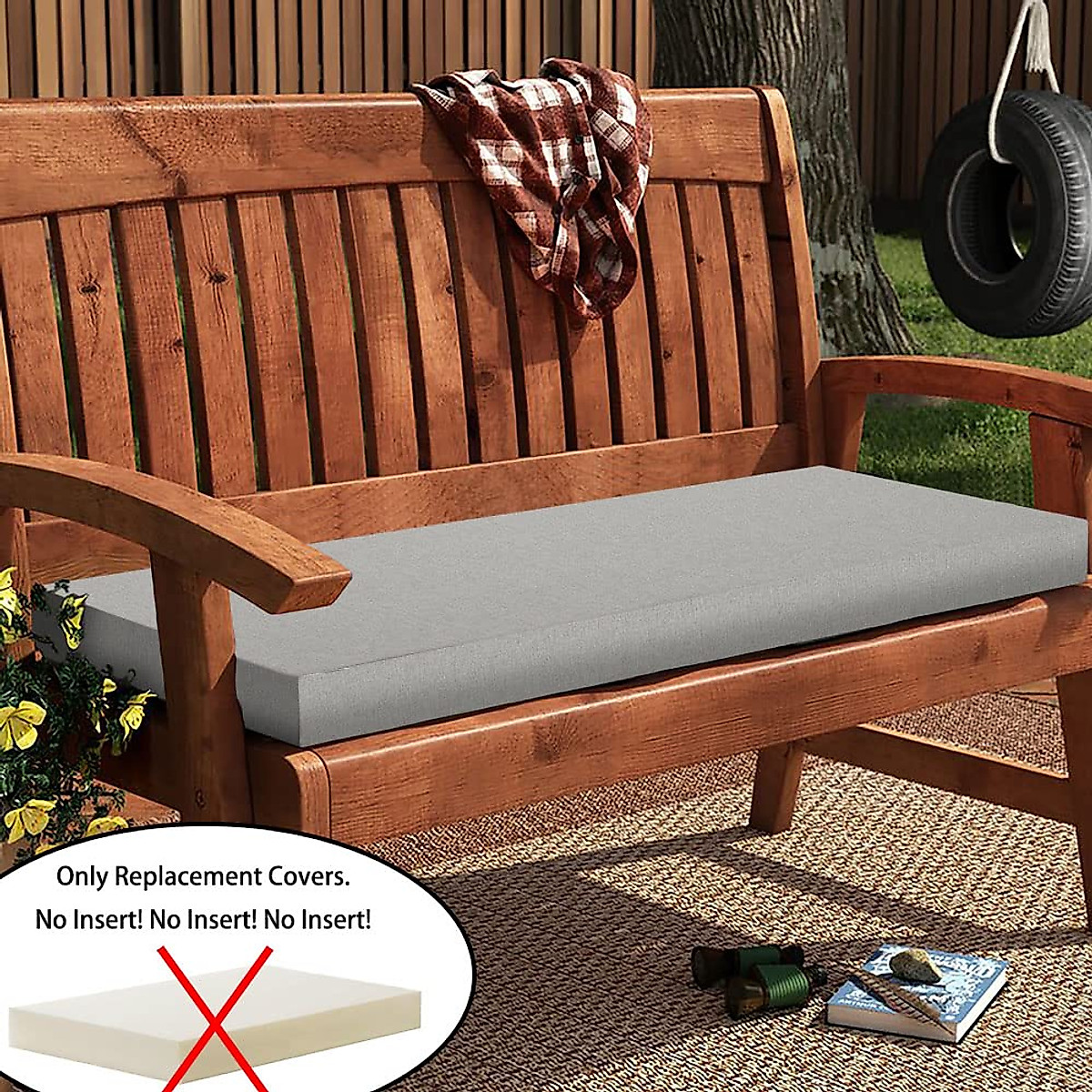 Magpie Fabrics Patio Bench Loveseat Cushion Covers (Replacement Cover only, No Insert!), Waterproof Fade Resistant Swing Cushion Slipcover with Ties(42x18x3 Inch, Warm Gray)