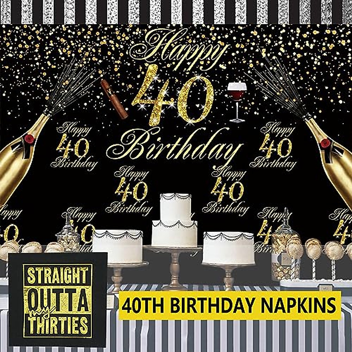 Straight Outta My Thirties Napkins,40th Birthday Napkin,Black Gold 40th Birthday Cocktail Napkins,ZJ 40th Birthday Party Decorations,Cheers to 40 Years, 40 Fabulous(5 x 5 In,Gold Foil 50-Pack)