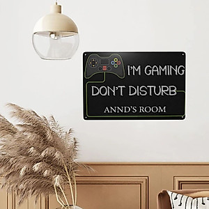 YILMEN I'm Gaming Don't Disturb Personalized Custom Game Room Sign Kids Boys Bedroom Decorative Nameplate Accessories Humorous Warning Words Door Sign Hanging Creative Gift