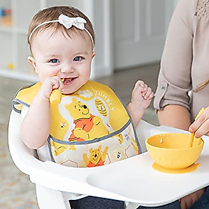 Bumkins Disney Bibs for Girl or Boy, SuperBib Baby and Toddler for 6-24 Months, Essential Must Have for Eating, Feeding, Baby Led Weaning, Mess Saving Waterproof Soft Fabric, 3-pk Winnie the Pooh