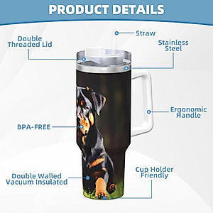 VANTUT Rottweiler Wallpaper 40oz Ice Bully With Handle Portable For Hot Cold Drinks,Travel, Gym,Home,And Outdoor Activities