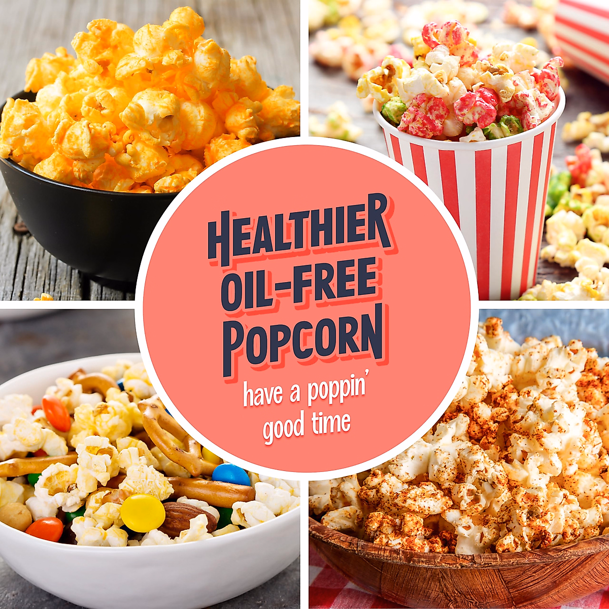 Nostalgia 16 Cup Hot Air Popcorn Maker | Makes Hot, Healthy Popcorn, No Oil Needed | Measuring Cap for Kernels Included | Stainless Steel | Red