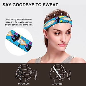 NELife Men's 80s Workout Headbands 90s Sweatbands Elastic Sports Headbands Wristbands for Jogging Running Cycling Yoga