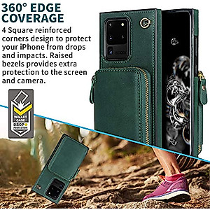 Crossbody Wallet Case for Samsung Galaxy S20 Ultra,Wallet Phone Case with Card Holder,Kickstand,Magnetic Closure,Zipper Phone Purse,Strap