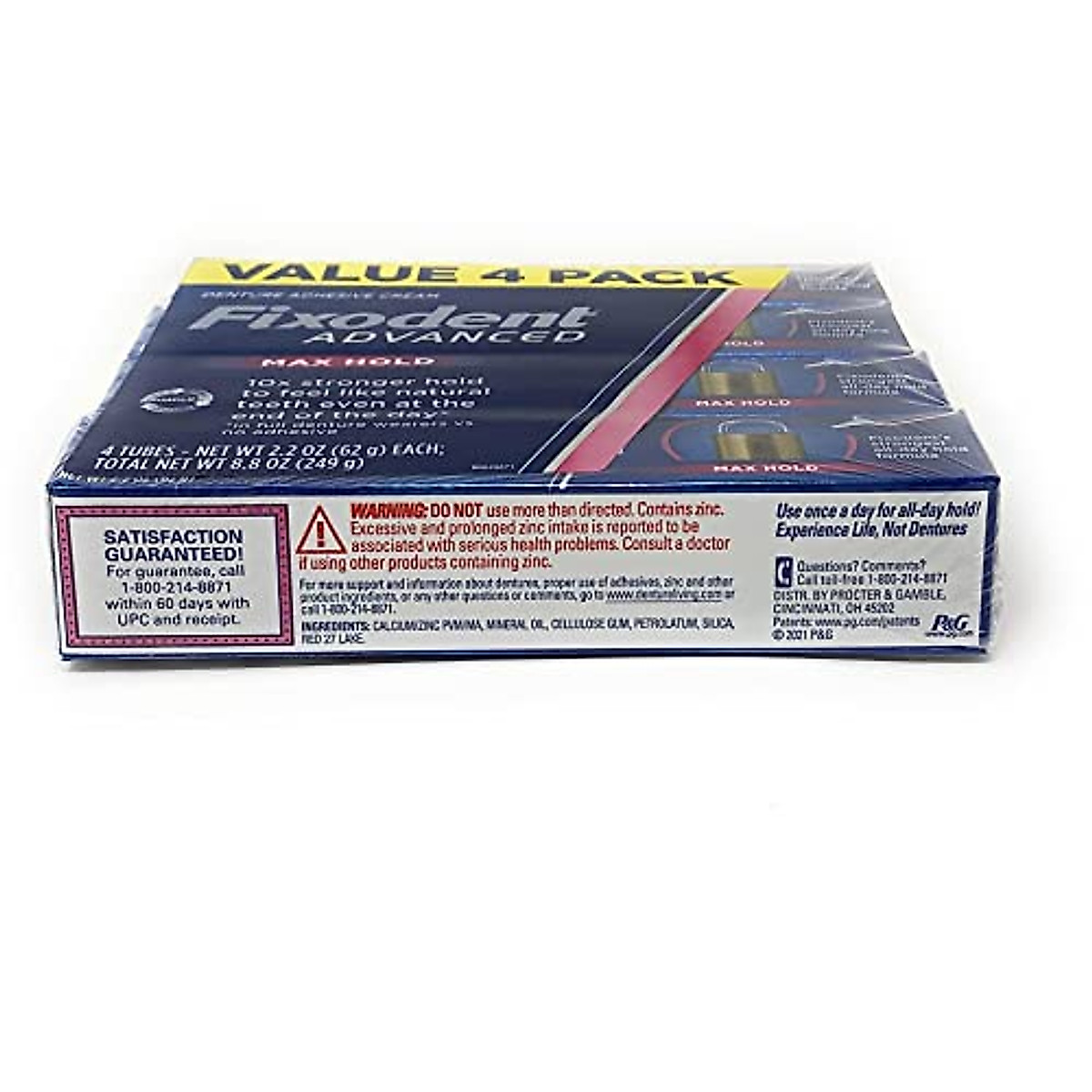 Fixodent Advanced Max Hold Denture Adhesive, 2.2 oz (Pack of 4)