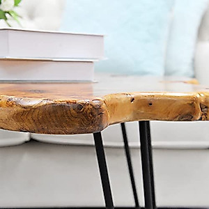 Warmaxx Natural Shape Cedar Wood Live Edge Coffee Table, 27" x 27" x 21" H Accent Vintage 4 Leaf Clover Wooden Side Table Solid Rustic Plant Stand Outdoor End Table Living Room Bedroom Sitting Area