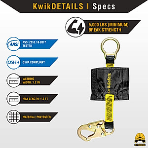 KwikSafety - Charlotte, NC - DOLPHIN DORSAL [1 PACK] 18" D-Ring Extender [Easy Hookup] ANSI Tested OSHA Compliant Harness Extension Lanyard Safety D Ring PPE Construction Roofing Fall Arrest Gear
