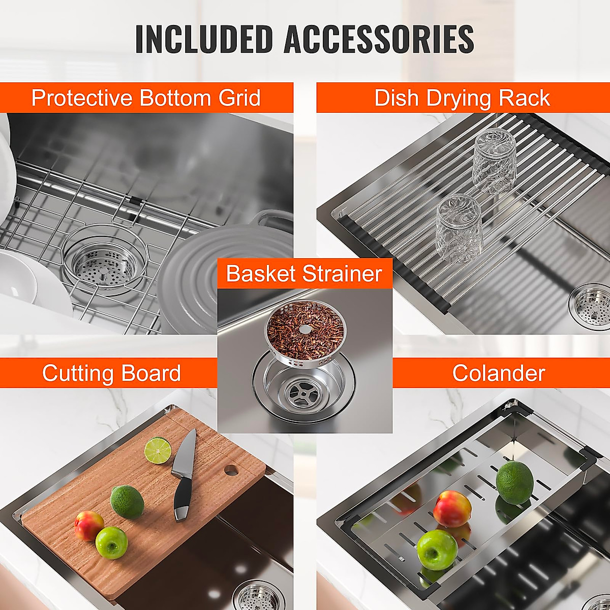 VEVOR Kitchen Sink, 304 Stainless Steel Drop-In Sinks, Undermount Single Bowl Basin with Ledge and Accessories, Household Dishwasher Sinks for Workstation, RV, Prep Kitchen, and Bar Sink, 30 inch