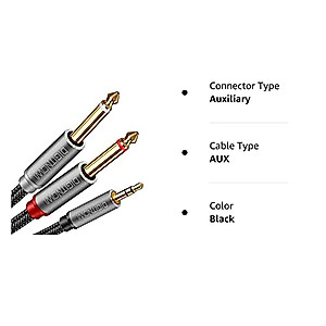 DIGITNOW 3.5mm 1/8" TRS to Dual 6.35mm 1/4" TS Mono Stereo Y-Cable Splitter Cord for Smartphone, Computer, CD Player, Speakers and Home Systems Amplifier, 6.6Ft