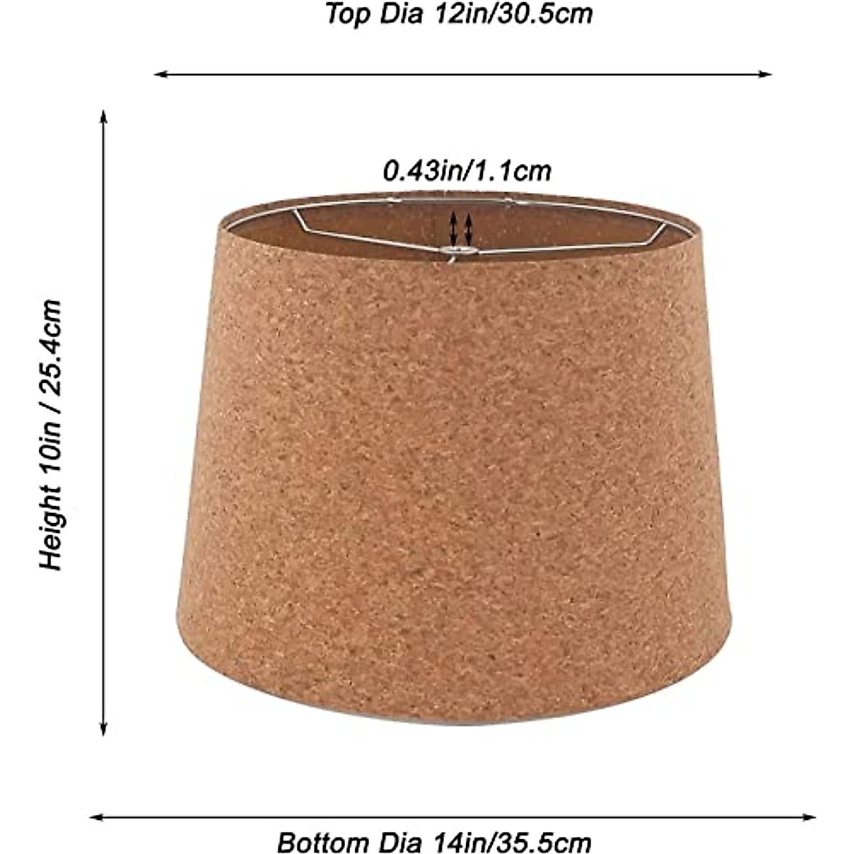 Double Drum Medium Lamp Shades Set of 2,14 Inches,Cork Leather Fabric Lampshade for Table Lamp and Floor Lamp, Hand Crafted lamp shade Spider Fitter Easy Assembly（12"x14"x10"） (Brown(without harps))