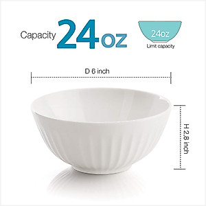 ZEN Pleats Porcelain Cereal Bowls 24oz Set of 6 (Mixed Color)