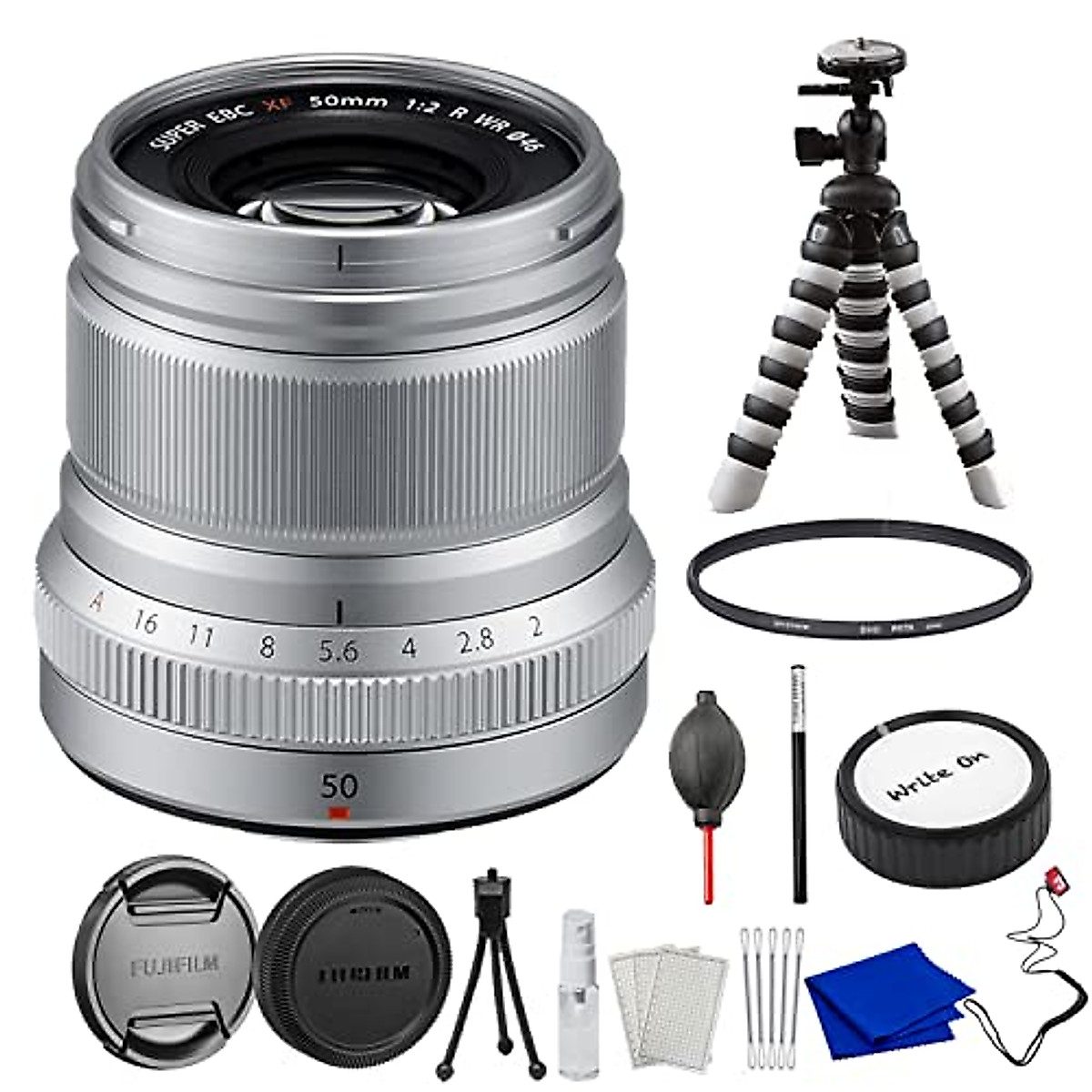 Fujifilm Fujinon XF50mmF2 R WR Lens (Silver) Bundle with Advanced Accessory and Travel Bundle | Fuji xf 50mm Lens