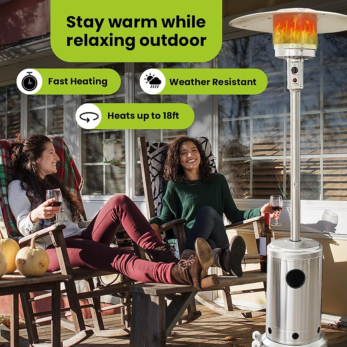 Patio Heater - Propane Outdoor Heater 48000BTU, Outdoor Patio Heater with Overheat Protection, with Wheels for Restaurants, Garden and Commercial Use (PPH-STS)