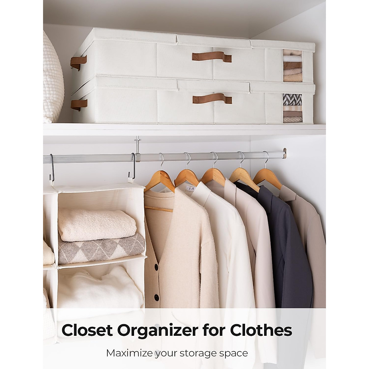 StorageWorks Under Bed Storage with Lid, Underbed Storage Containers with Handles, Underbed Organizer for Bedroom, Foldable Clothing Storage Bins, Box for Blankets, Large, Beige, 2-Pack