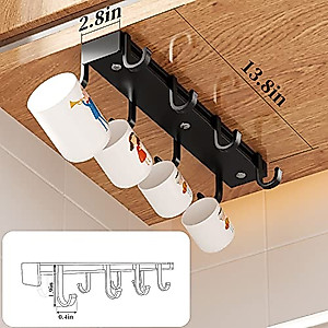WSVILLE Scalable Mug Rack Under Cabinet - Coffee Mug Holder with 8 Mug Hooks, Convenient for Take Out Mug for Bar, Kitchen Dining Room, Coffee Bar (13.8 Inch)