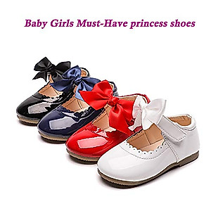 E-FAK Baby Girls Shoes Mary Jane Flats Bowknot Non-Slip Toddler Girl Dress Shoes First Walkers Princess Wedding Shoes(4 Toddler, 02 White)