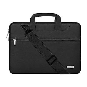 MOSISO Laptop Shoulder Bag Compatible with MacBook Air/Pro,13-13.3 inch Notebook,Compatible with MacBook Pro 14 inch 2023-2021 A2779 M2 A2442 M1, Polyester Sleeve with Back Trolley Belt, Black