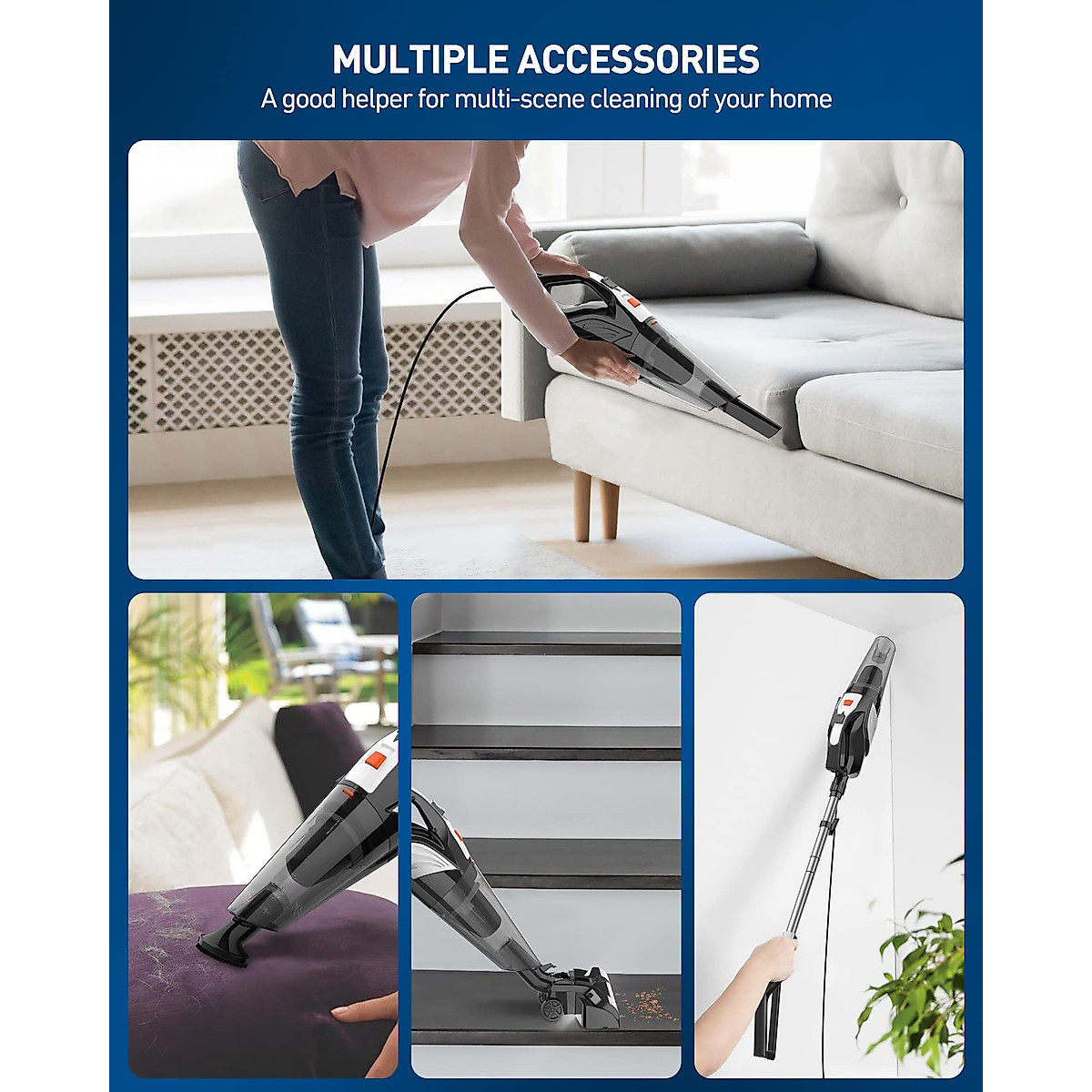 Hihhy Stick-Vacuum Cleaner-Corded Small-Handheld Vacuum - Lightweight Electric Brooms, 20Kpa Powerful Suction 4-in-1 Portable 600W Bagless Mini Hand Vac for Home Pet Hair Hard Wood Floor