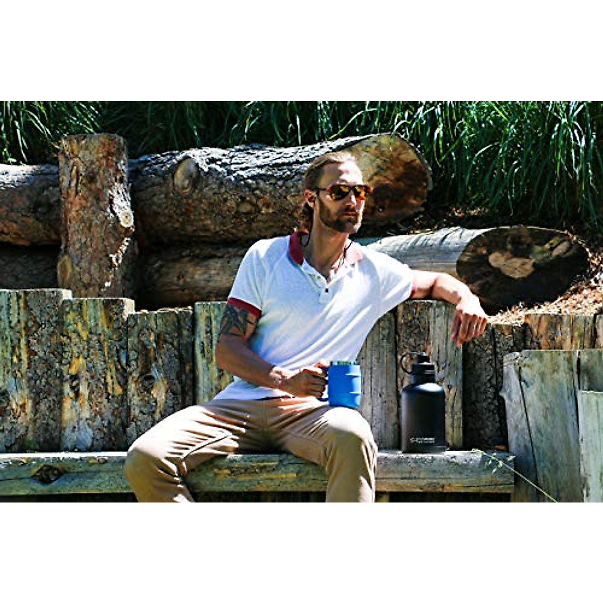 EcoVessel Double Barrel Mug Insulated Travel Coffee Cup with Lid & Wide Grip Handle Stainless Steel Beer Stein, Travel Whiskey Glass, Country Travel Mug or a Moscow Mule Tumbler Cup