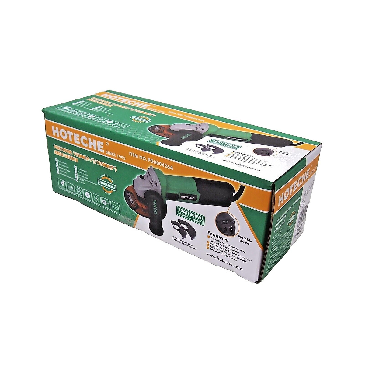 Hoteche 4-1/2"" 5"" Electric Variable Speed Angle Grinder 10AMP P800426A, Green