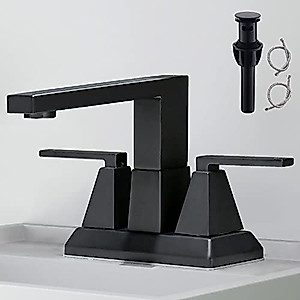 BRAVEBAR 4in Black Bathroom Faucet - 2 Handles Centerset Faucet Bathroom 2 or 3 Hole Bathroom Vanity Sink Faucets with Pop-up Drain | 360° Swivel Spout Leadfree Bathroom Faucet Matte Black