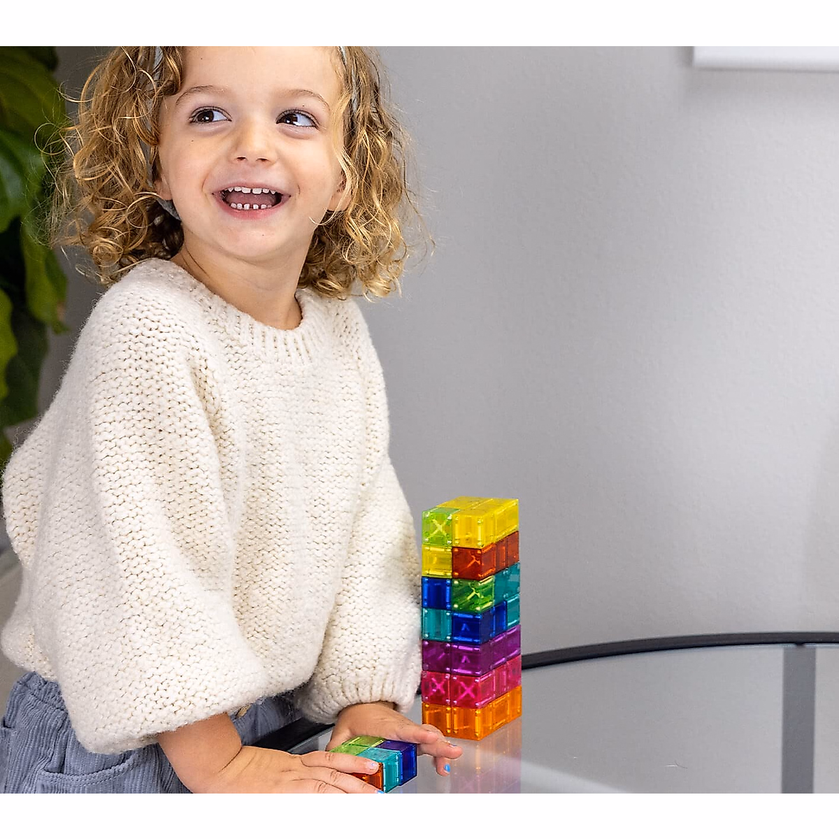 BrainSpark 48PCS Digit Blocks Translucent Magnetic Building Blocks, Montessori Clear Magnet Cubes for Boys Girls Stacking Block Sets Ages 3-9