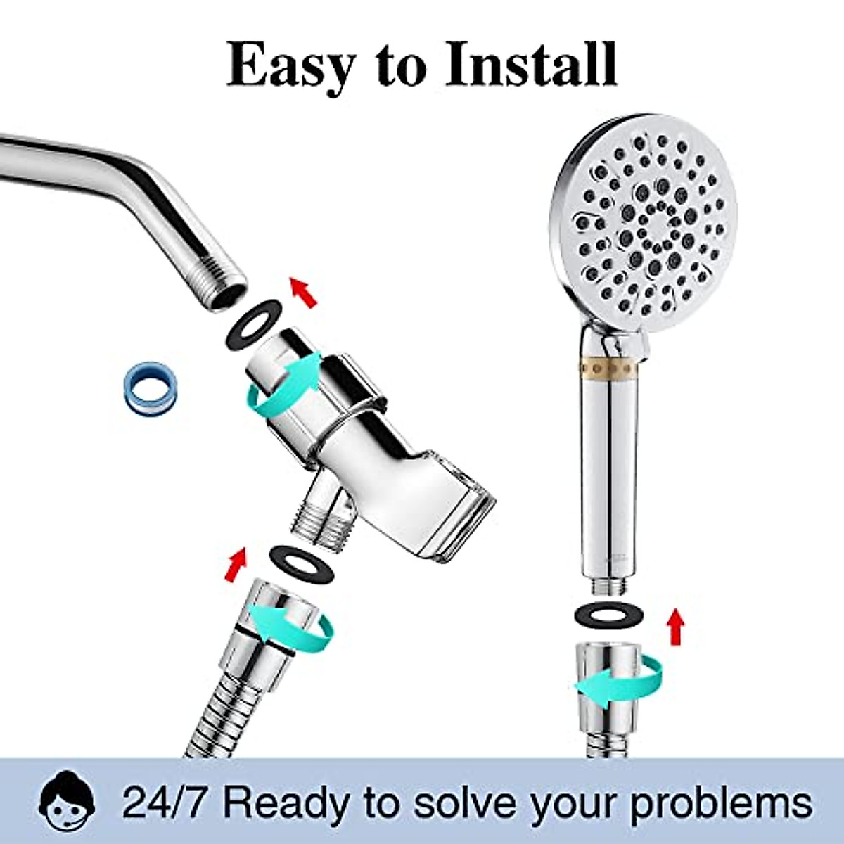 DOILIESE 6 Settings Filtered Shower Head with Handheld Shower Head Filter for Hard Water High Pressure