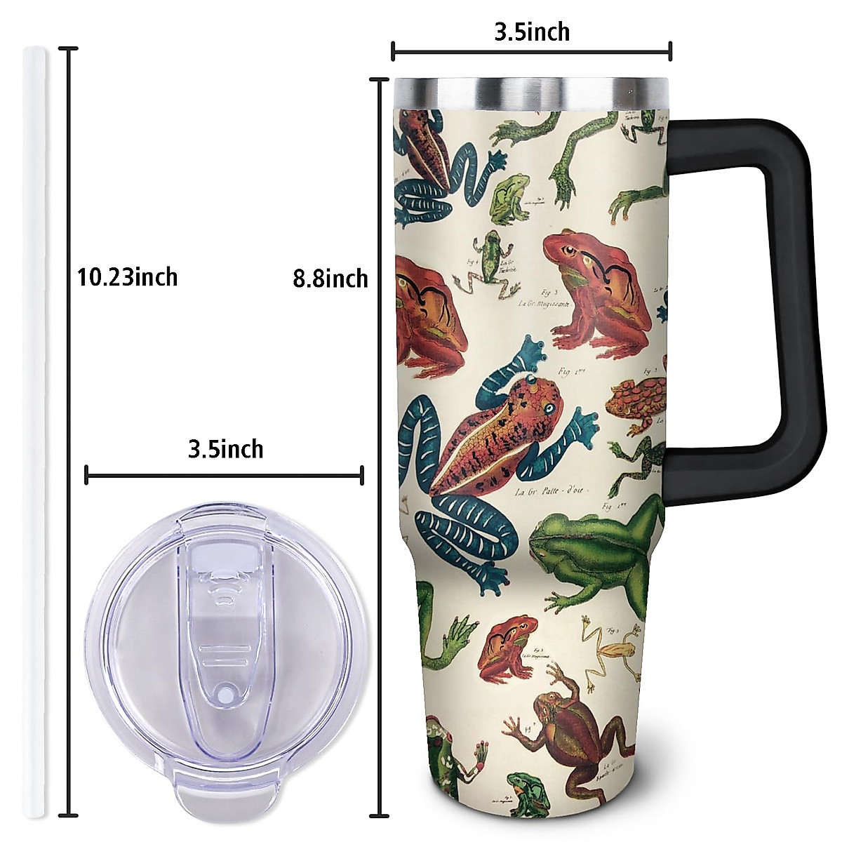 Puhnhsv 30 oz Insulated Stainless Frog Tumbler with Handle and Straw, 30oz Coffee Travel Mugs Cup Water Bottle Frog Lovers Gifts for Women Girls