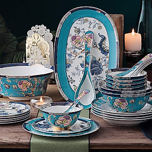 Table Service Crockery SetFine Dinner Set,Dinner plate Dinnerware Set, 50 Piece Upscale Ceramics Dinner Set - Bowl/Dish/Soup Pot | Bone China Porcelain Combination Set Suitable for housewarmingurant