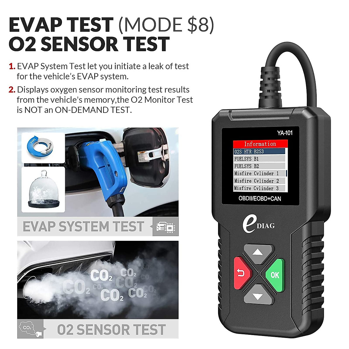 2024 Ver. EDIAG OBD2 Scanner YA-101 Auto Code Reader for Check Engine Light,O2 Sensor,EVAP Test,On-Board Monitor Test,Smog Check,OBD2 Diagnostic Scan Tool for All OBD2 Cars Since 1996-Upgrade Version