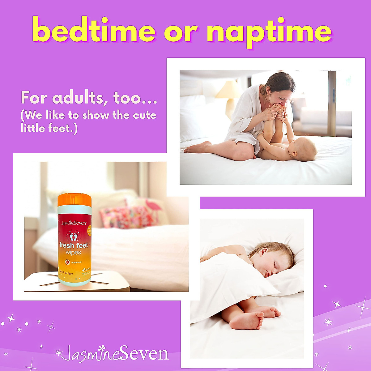 Fresh Feet Wipes -for Kids and Adults - Antibacterial Refreshing Grapefruit Wet Wipes Resealable Canister - 45 foot, hand, body wipes | by Jasmine Seven