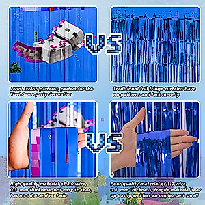 Bupelo Pixel Game Themed Party Supplies,2 Packs of Axolotl Tinsel Foil Fringe Curtains, Miner Themed Photo Booth Prop Backdrop Streamer, Axolotl Birthday Party Decorations, Room Decor for Kids