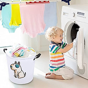 Little Cartoon Bull Terrier Dog Large Laundry Basket Hamper Bag Washing with Handles for College Dorm Portable