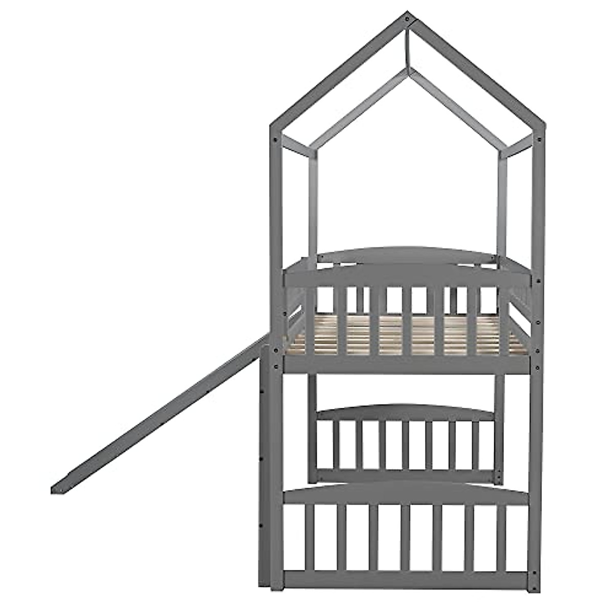 Harper & Bright Designs Twin Loft Bed with Slide, Solid Wood House Loft Bed with Ladder, Playhouse Bed for Kids Girls Boys (Gray)