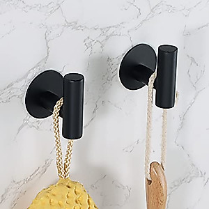 Alise 10 Pcs Self-Adhesive Utility Hooks Coat Hook Single Towel Clothes Hooks for Bathroom Kitchen Wardrobe Window Glass Door Garage,Free-Drilling Stainless Steel Matte Black