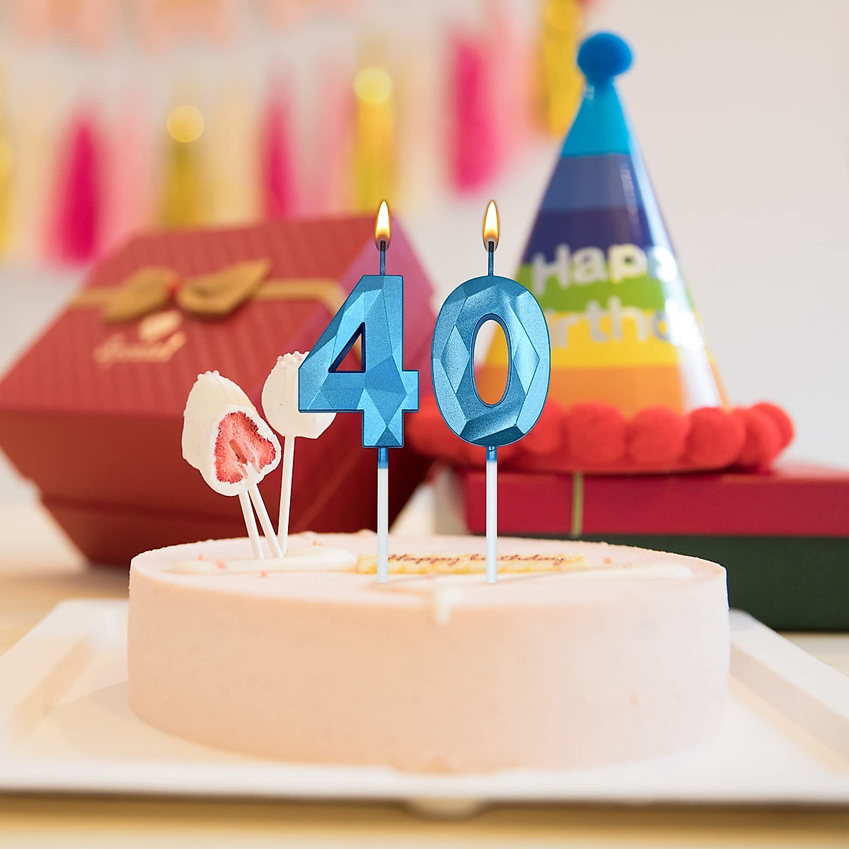 21st & 12th Birthday Candles for Cake, Blue Number 21 12 3D Diamond Shaped Candle Birthday Decorations Party Supplies for Girls, Boys, Women or Men