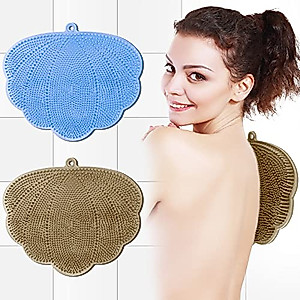 2 Pieces Silicone Back Scrubber Wall Mounted Shower Back Massager Scrubber Big Flat Back Scrubber for Shower Body Brush Foot Massager for Women Men (Blue, Gray)
