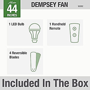 Hunter Fan Company 50282 Hunter Dempsey Indoor Low Profile Ceiling Fan with LED Light and Remote Control, 44", Brushed Nickel Finish