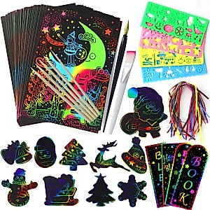 Nobranded Scratch Art Paper Set for Kids, 88 Pcs Rainbow Magic Scratch Off Paper of Various Shapes Suitable for Kids Crafts Arts Supplies Kits, Fantastic Christmas Birthday Party Favor Gift