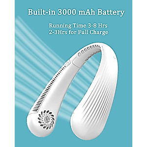 Aeergured Portable Neck Fan 2 Pack, Hands Free Personal Bladeless Fan with 3 Speeds, Adjustable USB Neckband Fans Battery Operated Wearable Fan, 360° Cooling Rechargeable Hanging Neck Fan