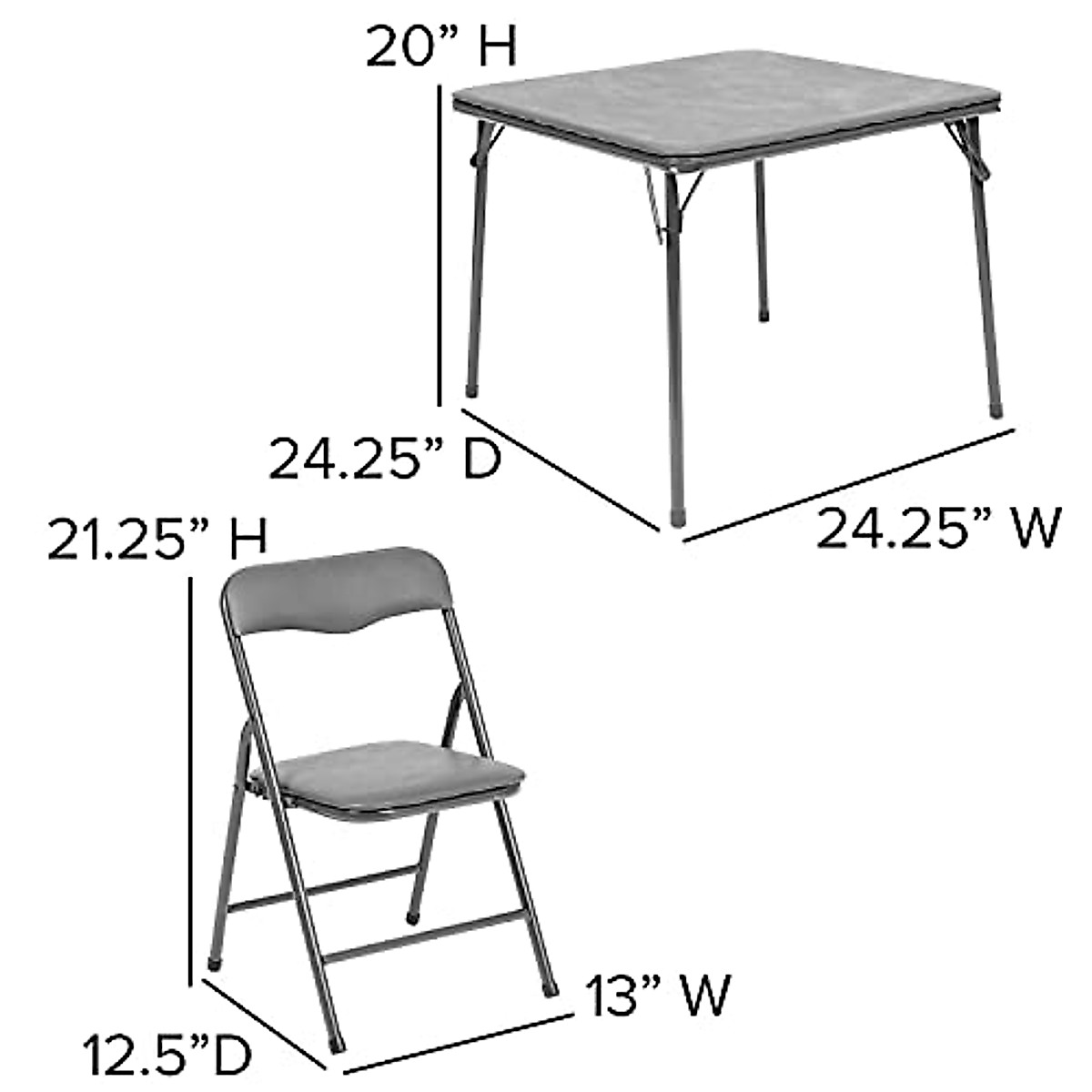 Flash Furniture Kids Gray 5 Piece Folding Table and Chair Set, Grey