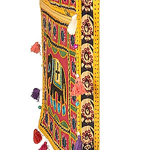 Tribe Azure Hobo Cross Body Elephant Messenger Shoulder Bag Mirror Embroidered Roomy Women Purse Tote Colorful Casual Everyday Hippie Boho (Mustard)