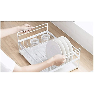 Plate Rack Draining Dish Rack Chrome-plated Steel Dish Rack With Drainboard With Removable Drainboard Removable Plastic Cutlery Tray for Kitchen Countertop (Color : White) Pan Plate Holder
