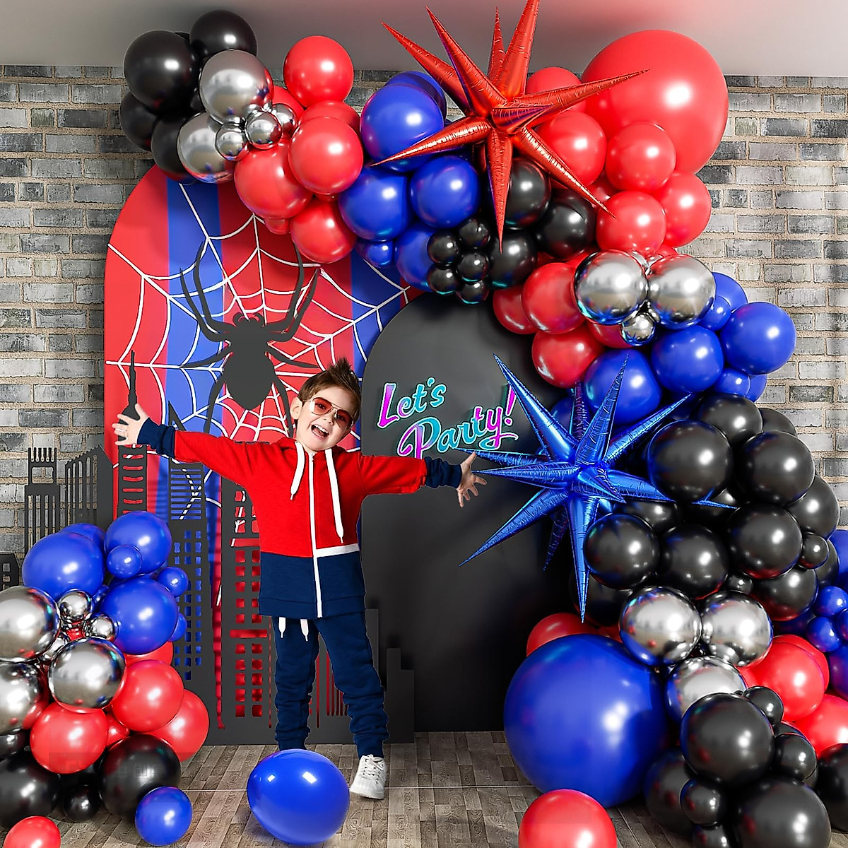 132PCS Black Red and Blue Balloons Arch Garland Kit, Spider Theme Balloon Arch for man with Balloons for Baby Shower Spider Theme Birthday Party Decorations