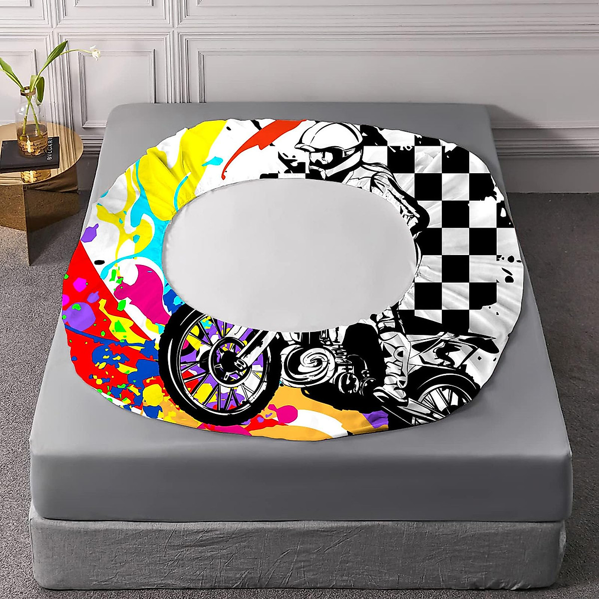 VTKON Sports Twin Kids Sheets Set for Boys Soft and Fluffy Motocross Bedding Set Breathable Motorcycle Decor for Boys Bed Set Kids Tie Dye Bedding Set with 1 Flat Sheet, 1 Fitted Sheet & 1 Pillowcase